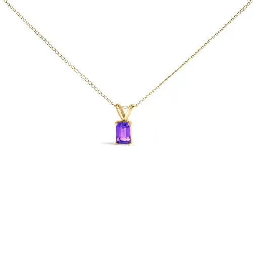 HAUS OF BRILLIANCE 14k Gold Emerald Cut Gemstone Solitaire Pendant Necklace - Purple Amethyst | Yellow
